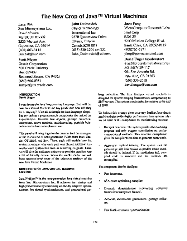 (PDF) The new crop of Java virtual machines (panel)