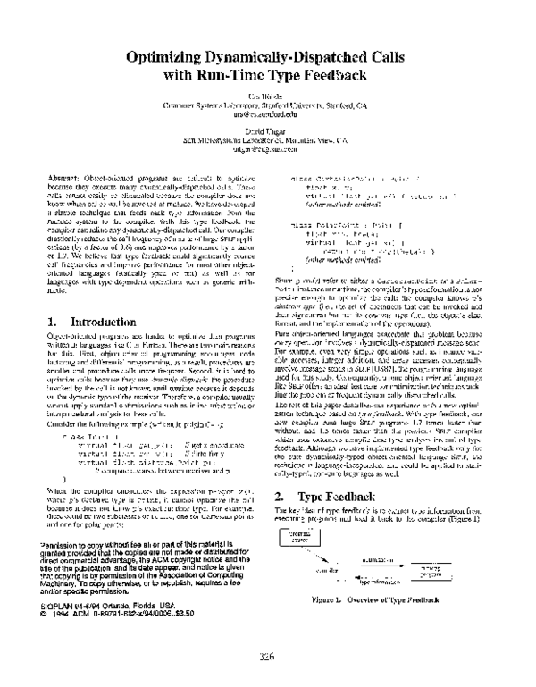 (PDF) Optimizing dynamically-dispatched calls with run-time type feedback