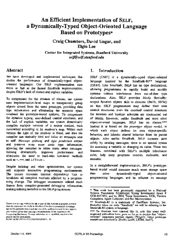 (PDF) Efficient Implementation of SELF Language