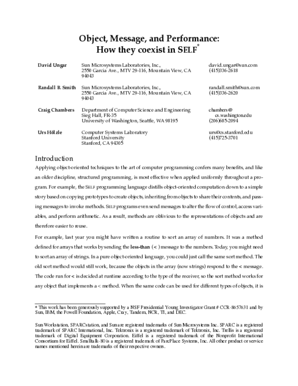 (PDF) Efficient Object-Oriented Programming in SELF
