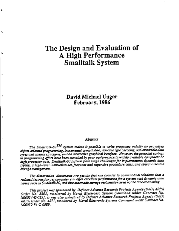 (PDF) The design and evaluation of a high performance Smalltalk system