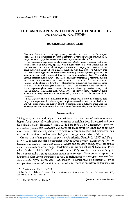 (PDF) The Ascus Apex in Lichenized Fungi II. The Rhizocarpon-Type