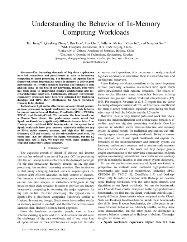(PDF) Understanding the behavior of in-memory computing workloads