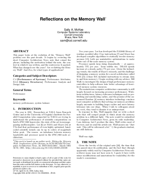 (PDF) Reflections on the memory wall