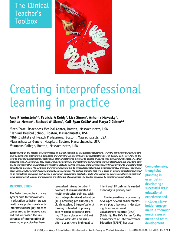 (PDF) Creating interprofessional learning in practice