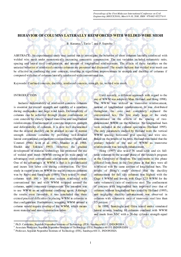 (PDF) Behavior of Columns Laterally Reinforcedwith Welded Wire Mesh