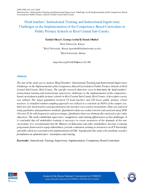 (PDF) Head teachers’ Instructional Training and Instructional Supervisory Challenges in the ...