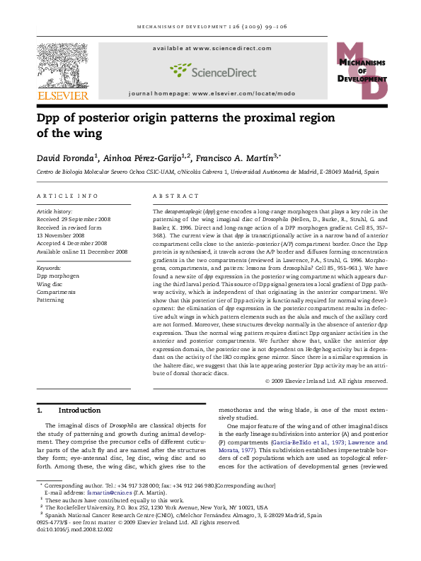 (PDF) Dpp of posterior origin patterns the proximal region of the wing