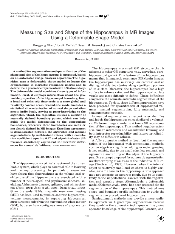 (PDF) Measuring size and shape of the hippocampus in MR images using a ...