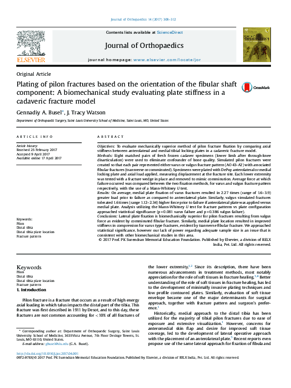 (PDF) Plating of pilon fractures based on the orientation of the ...