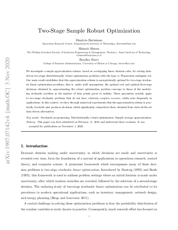 (PDF) Two-stage sample robust optimization | Dimitris Bertsimas ...