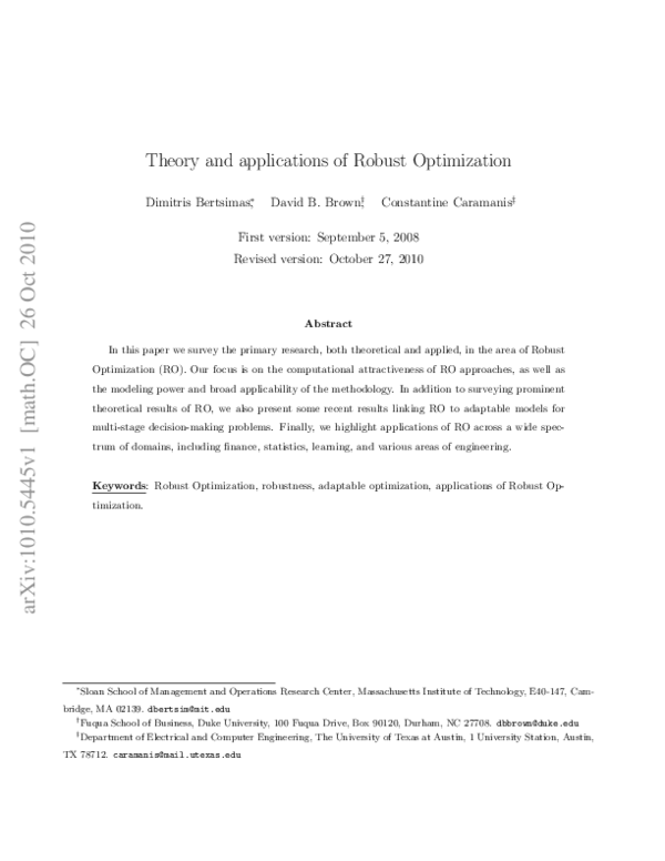 (PDF) Theory and Applications of Robust Optimization