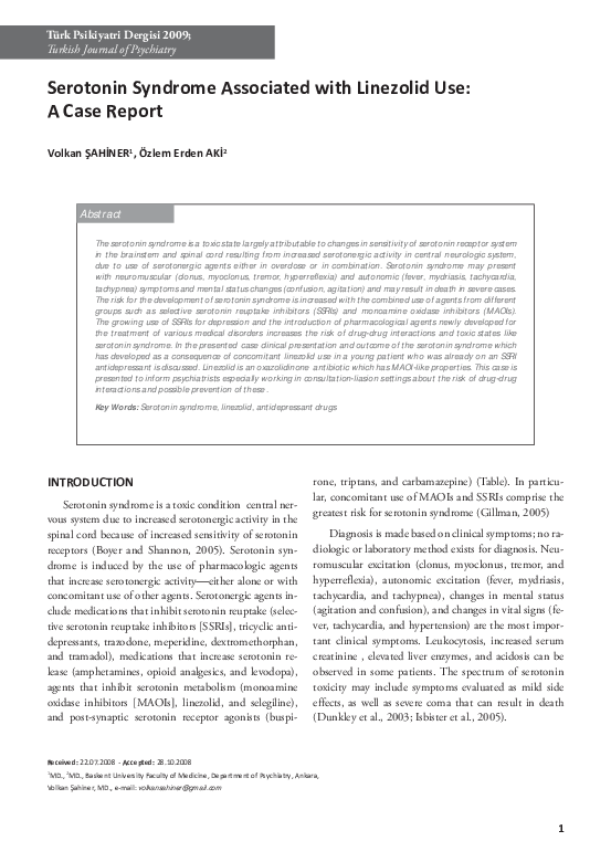 (PDF) [Serotonin syndrome associated with linezolid use: a case report]