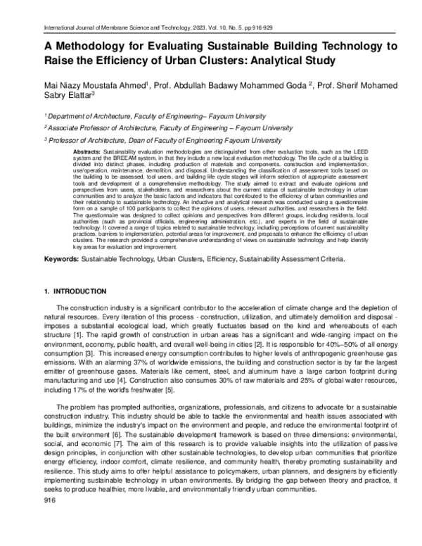 Pdf A Methodology For Evaluating Sustainable Building Technology To Raise The Efficiency Of