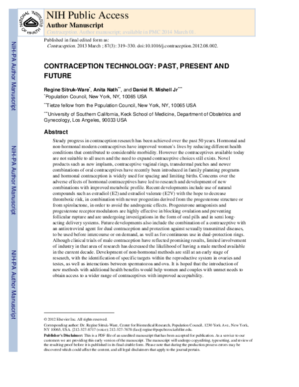 (PDF) Contraception technology: past, present and future