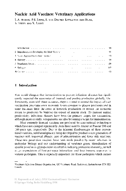 Pdf Nucleic Acid Vaccines Veterinary Applications 9430