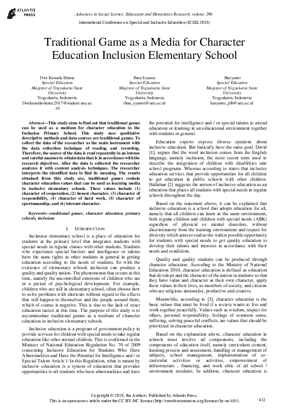 (PDF) Traditional Game as a Media for Character Education Inclusion ...