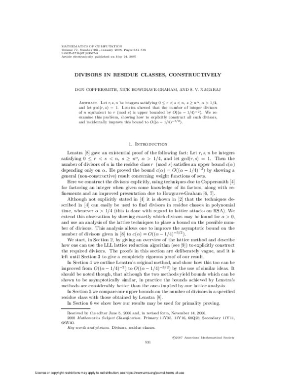 (PDF) Divisors in residue classes, constructively