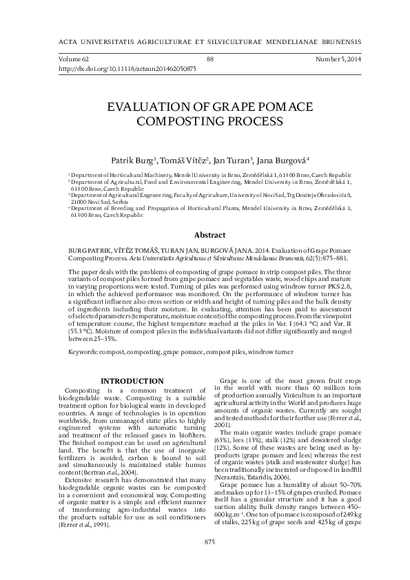 (PDF) Evaluation of Grape Pomace Composting Process