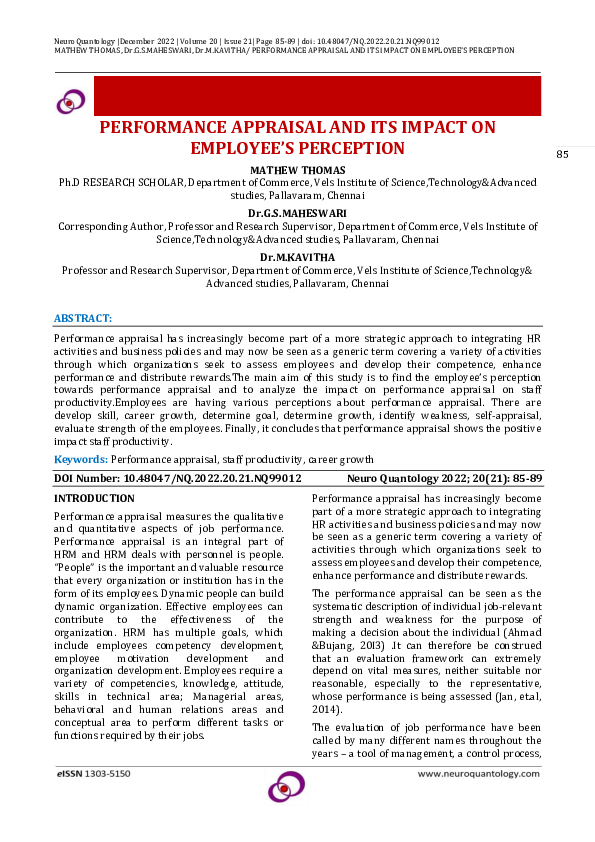 (PDF) PERFORMANCE APPRAISAL AND ITS IMPACT ON EMPLOYEE’S PERCEPTION