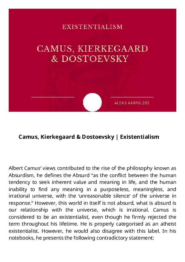 (PDF) Existentialism | Camus, Kierkegaard & Dostoevsky - Alexis karpouzos