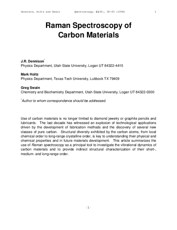 (PDF) Raman Spectroscopy of Carbon Materials