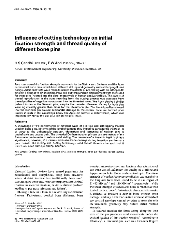 (PDF) Influence of cutting technology on initial fixation strength and ...