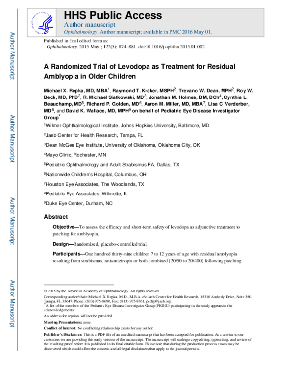(PDF) A Randomized Trial of Levodopa as Treatment for Residual ...