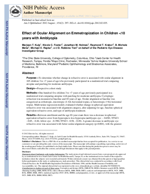 (PDF) Effect of Ocular Alignment on Emmetropization in Children