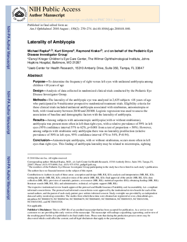 (PDF) Laterality of Amblyopia