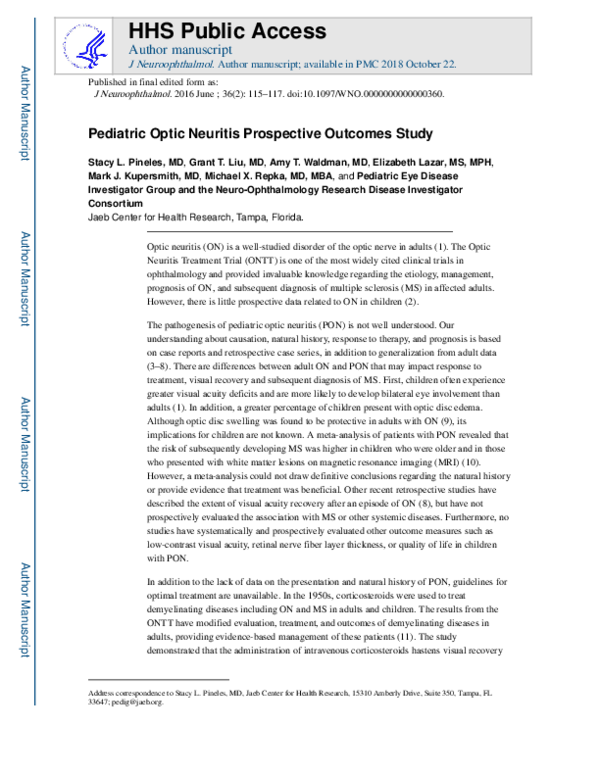 (PDF) The Pediatric Optic Neuritis Prospective Outcomes Study
