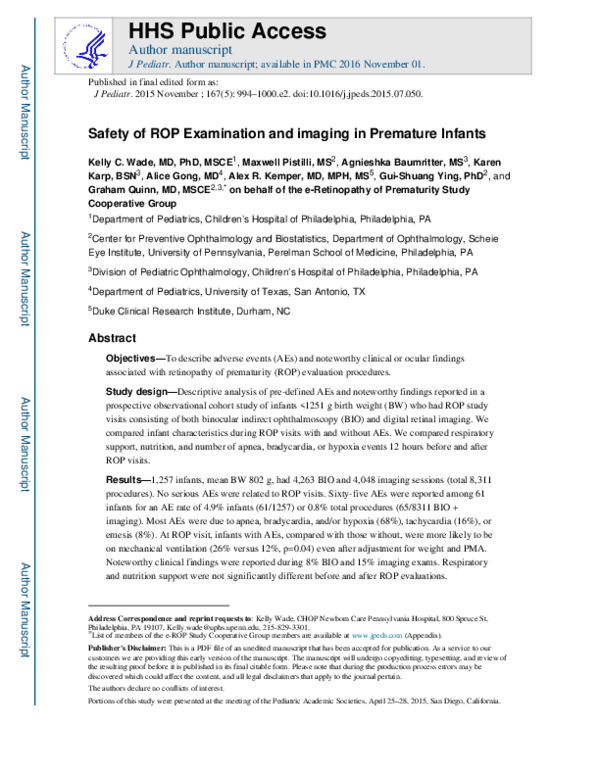 (PDF) Safety of Retinopathy of Prematurity Examination and Imaging in ...