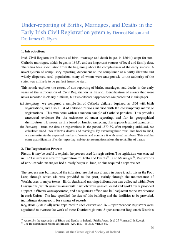 (PDF) Under-reporting of Births, Marriages, and Deaths in the Early ...