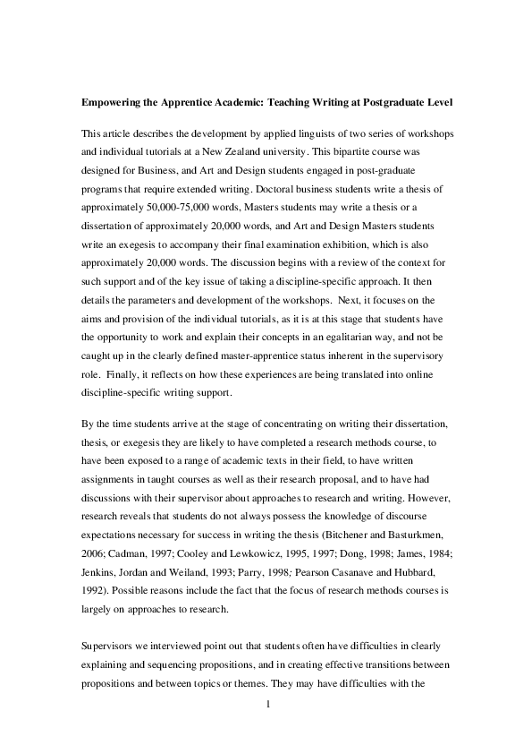(PDF) Empowering the Apprentice Academic: Teaching Writing at ...