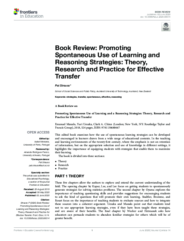 (PDF) Book Review: Promoting Spontaneous Use of Learning and Reasoning ...