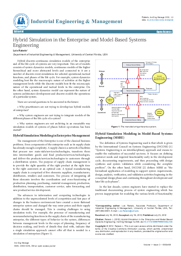 (PDF) Hybrid Simulation in the Enterprise and Model-Based Systems Engineering