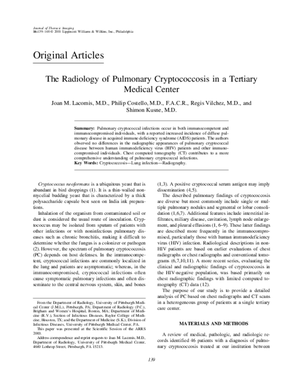 (PDF) The Radiology of Pulmonary Cryptococcosis in a Tertiary Medical ...