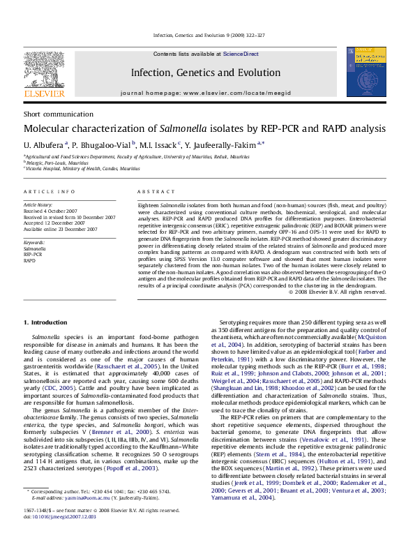 (PDF) Molecular characterization of Salmonella isolates of poultry by ...