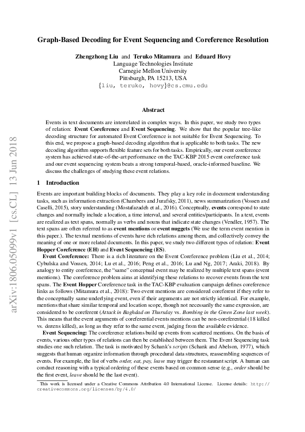 (PDF) Graph Based Decoding for Event Sequencing and Coreference Resolution