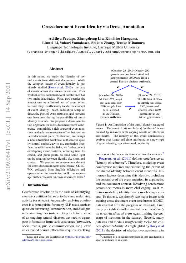 (PDF) Cross-document Event Identity via Dense Annotation