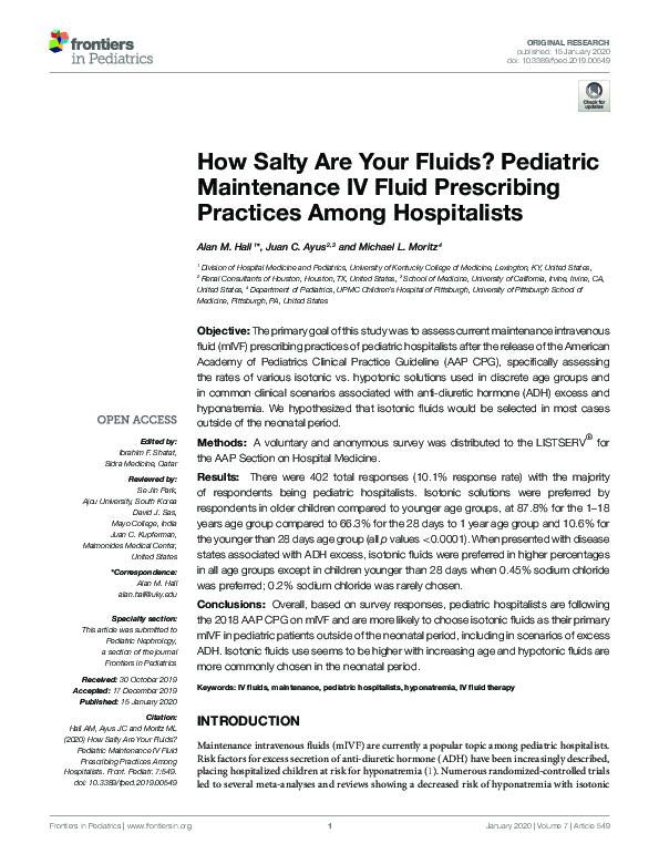 (PDF) How Salty Are Your Fluids? Pediatric Maintenance IV Fluid ...