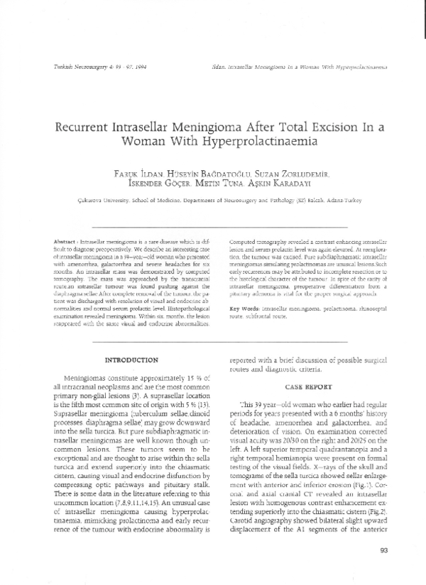 (PDF) Recurrent Intrasellar Meningioma Af ter Total Excision In a Woman ...