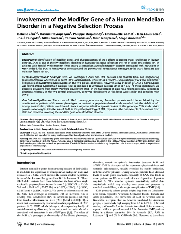 (PDF) Involvement of the Modifier Gene of a Human Mendelian Disorder in ...