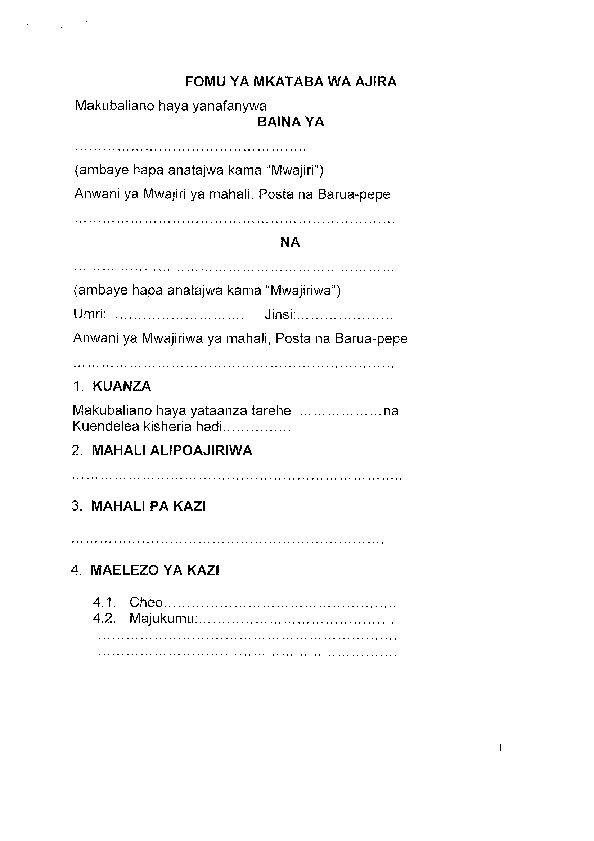 (PDF) MFANO WA FOMU YA MKATABA WA AJIRA