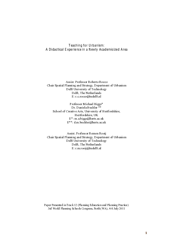 (PDF) Teaching for Urbanism: A Didactical Experience in a Newly ...
