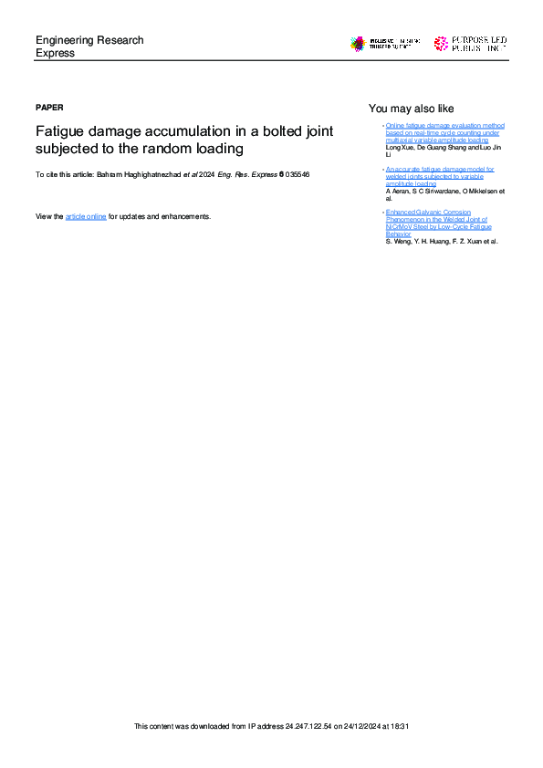(PDF) Fatigue damage accumulation in a bolted joint subjected to the ...