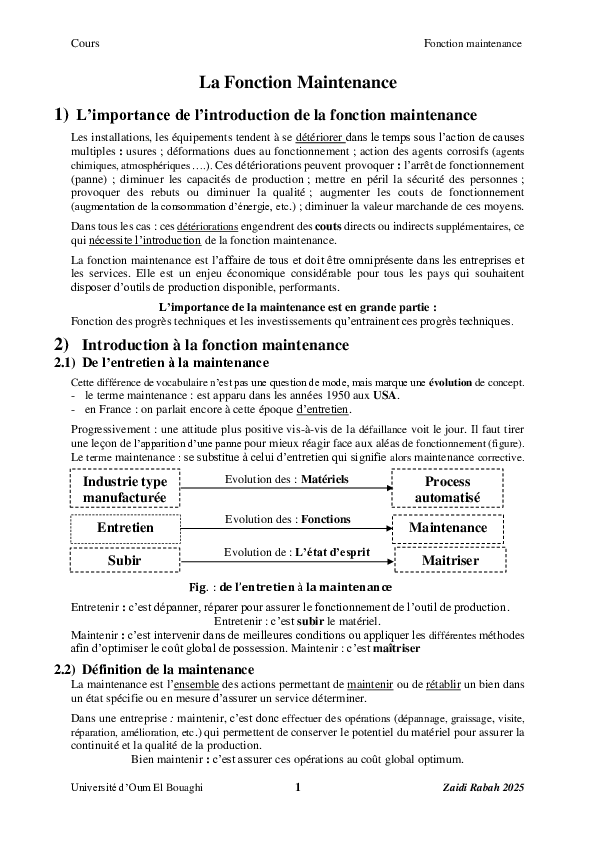 (PDF) Cours : Fonction et formes de la maintenance ST25