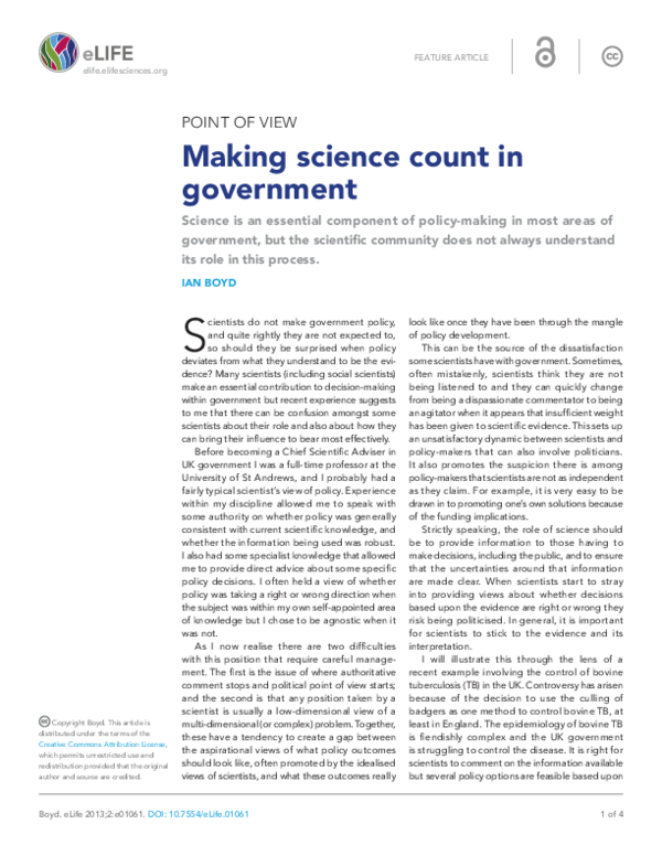 (PDF) Making science count in government