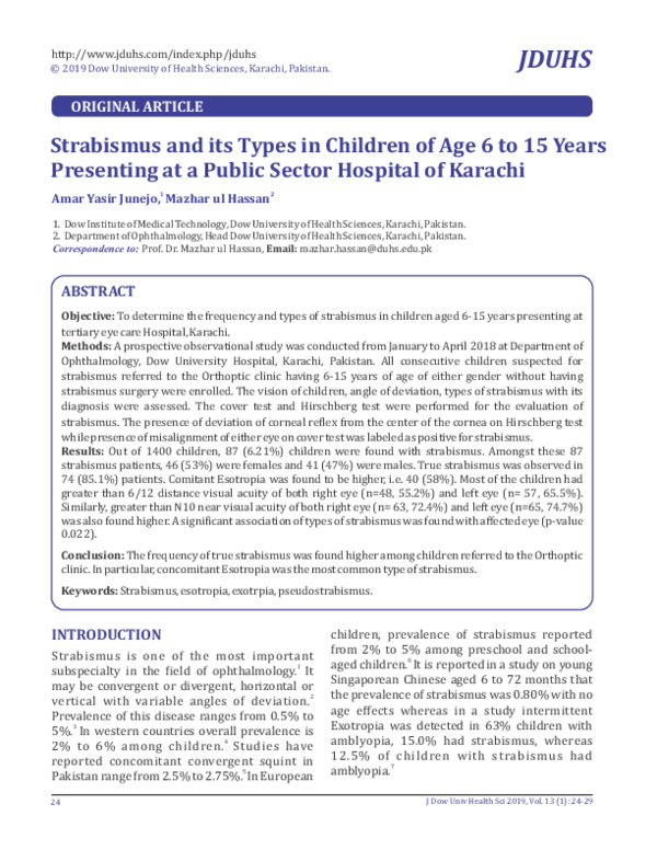 (PDF) Strabismus and its Types in Children of Age 6 to 15 Years ...