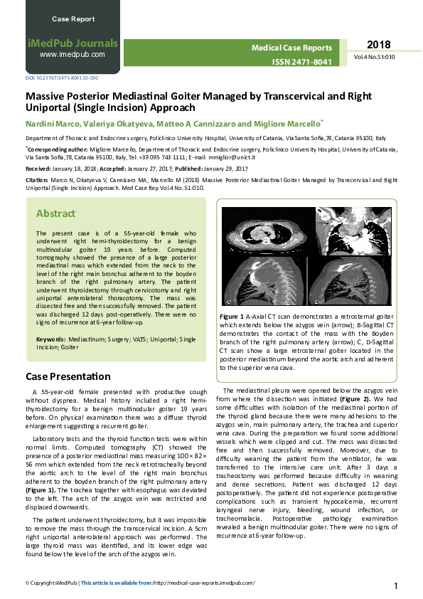(PDF) Massive Posterior Mediastinal Goiter Managed by ranscervical and ...